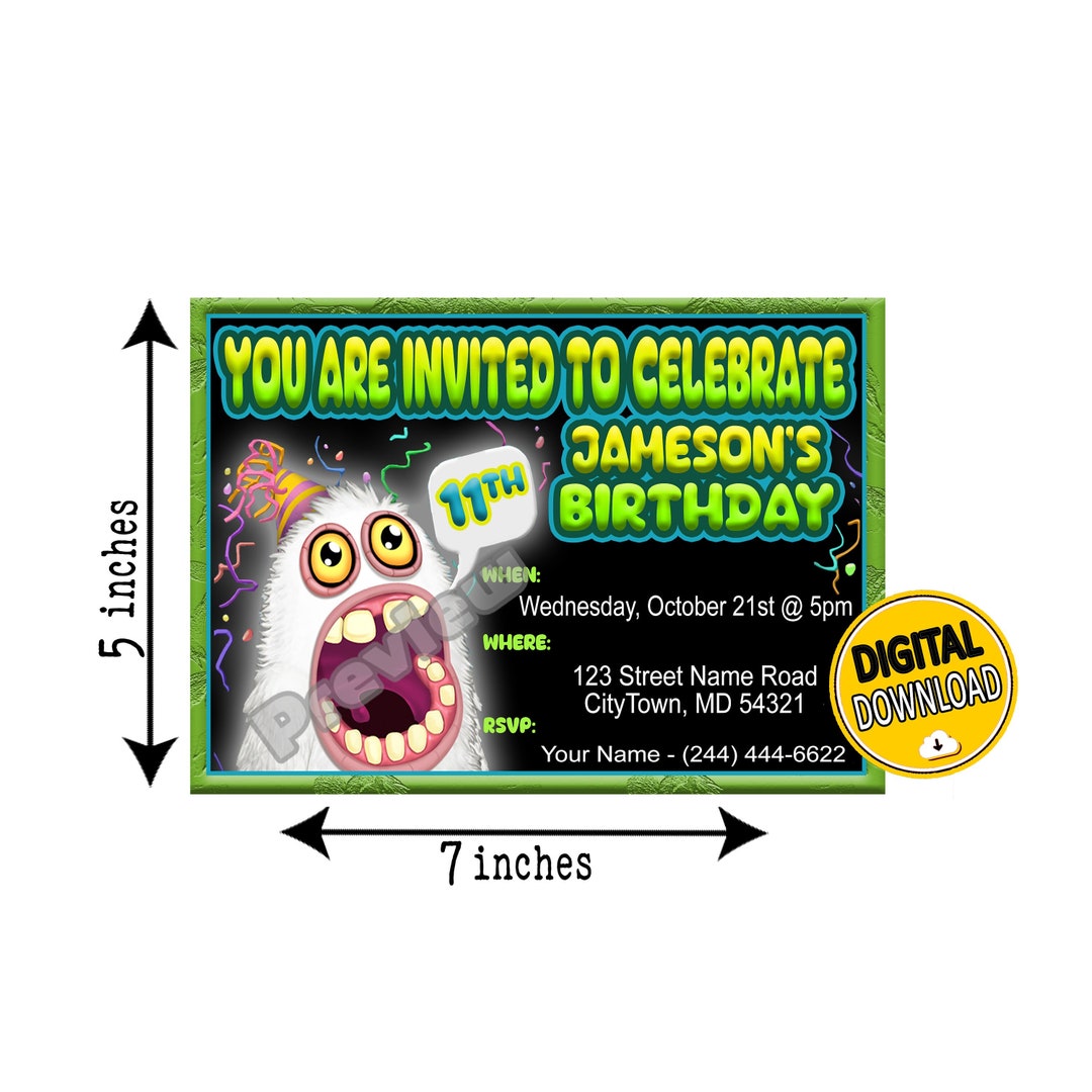 My Singing Monsters Invitations; Birthday; Personalized Invitations ...