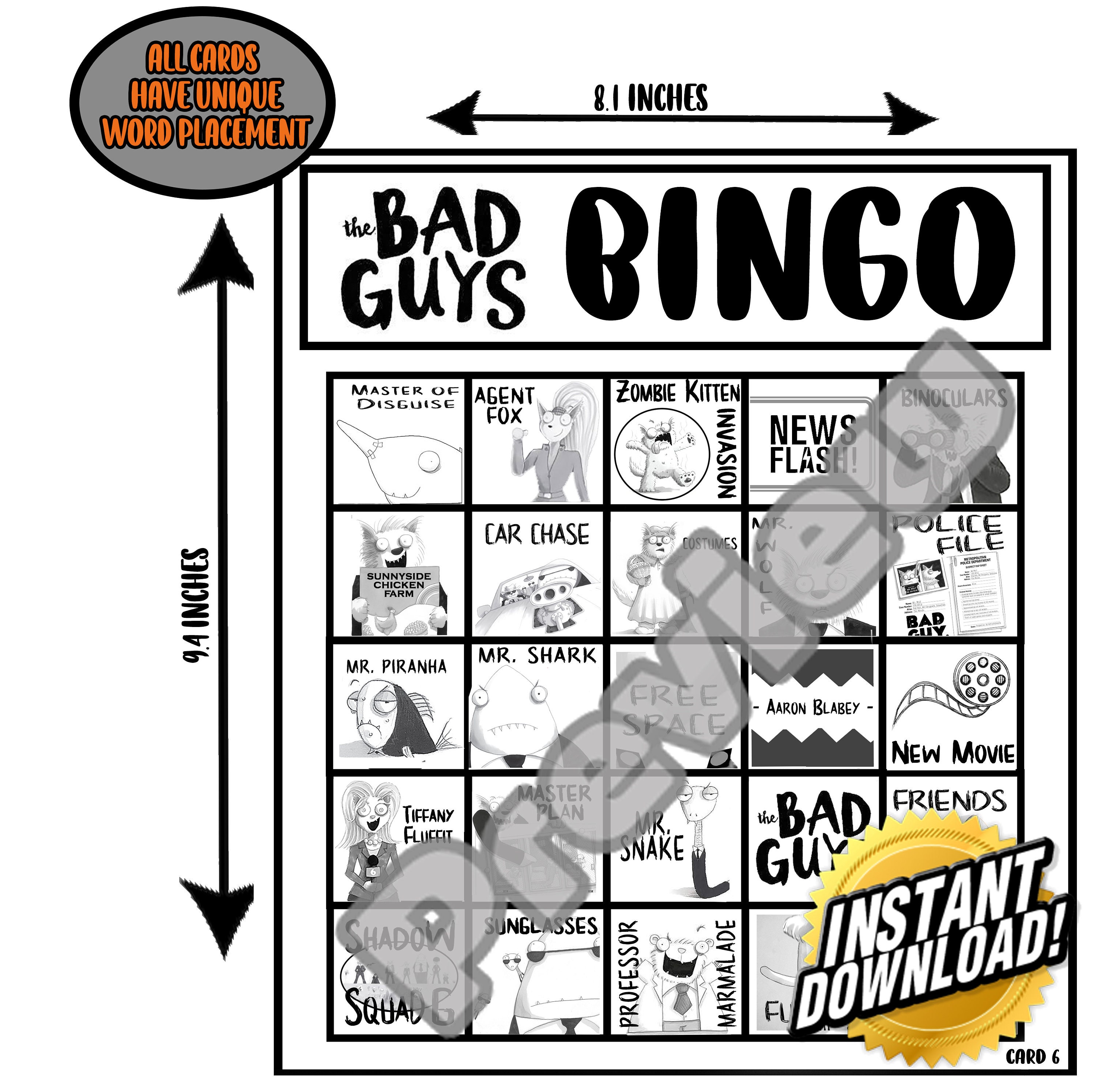 The Bad Guys Theme Bingo Game Party Game the Bad Guys Book - Etsy