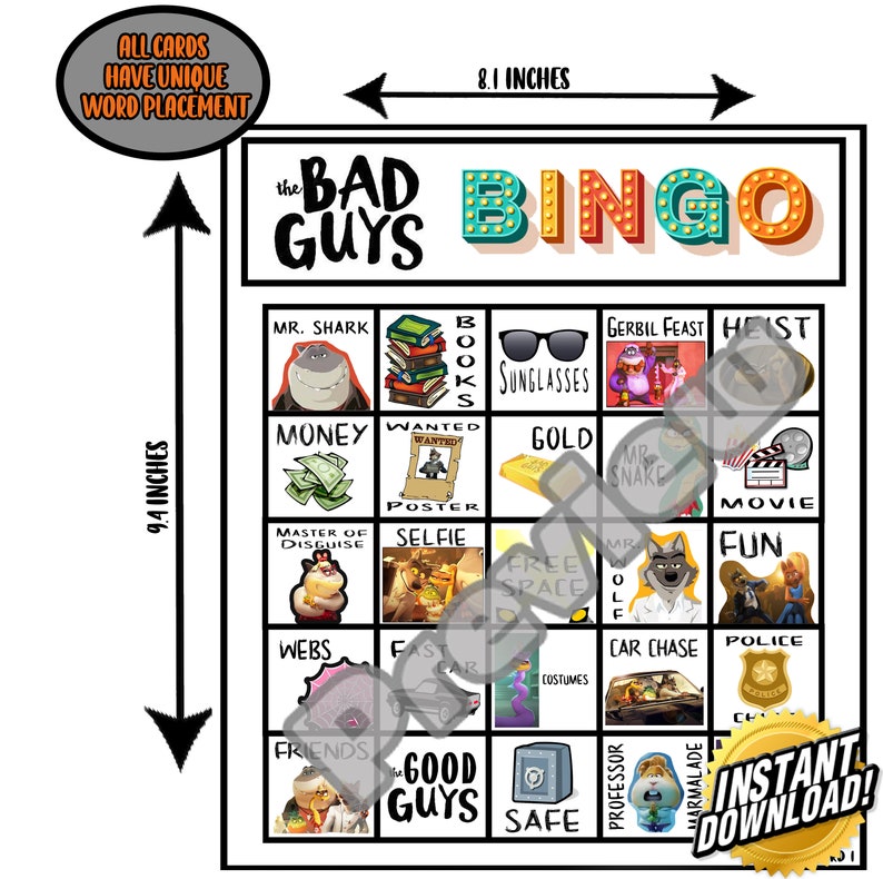 The Bad Guys Theme Bingo Game Party Game the Bad Guys Movie - Etsy