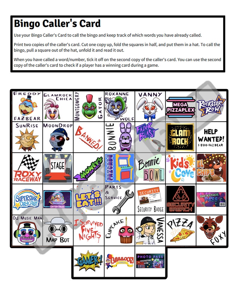 FNAF Theme Bingo Game; Party Game; Five Nights at Freddy's; Birthday ...