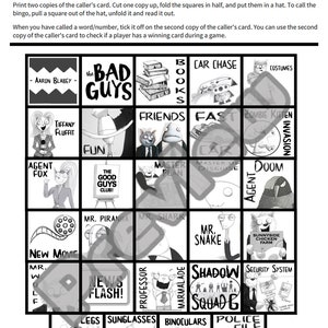 The Bad Guys Theme Bingo Game Party Game the Bad Guys Movie Birthday ...