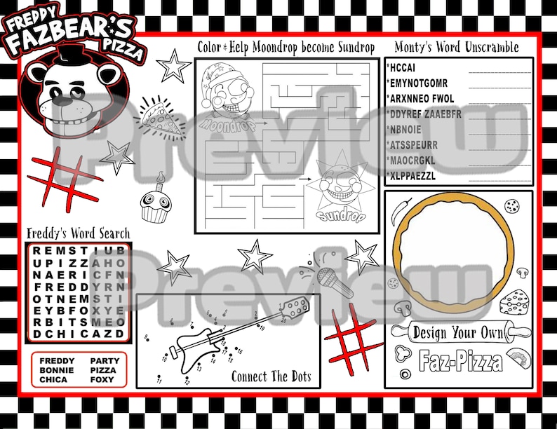 FNAF Pizza Party Activity Sheet Placemat; Freddy Fazbear Placemat; Five ...