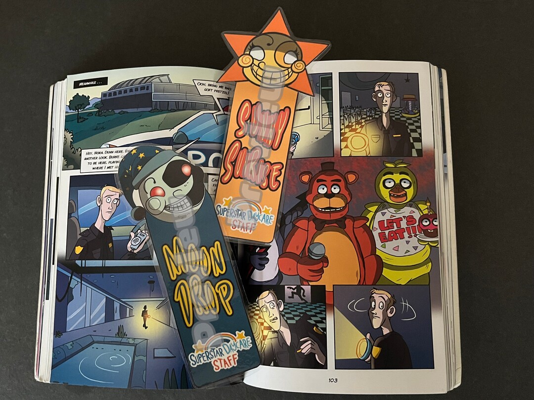 FNAF Sunny Sunrise & Moondrop Bookmark, Superstar Daycare; Security ...