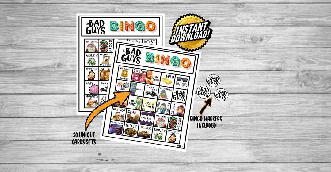The Bad Guys Theme Bingo Game; Party Game; the Bad Guys Movie; Birthday ...