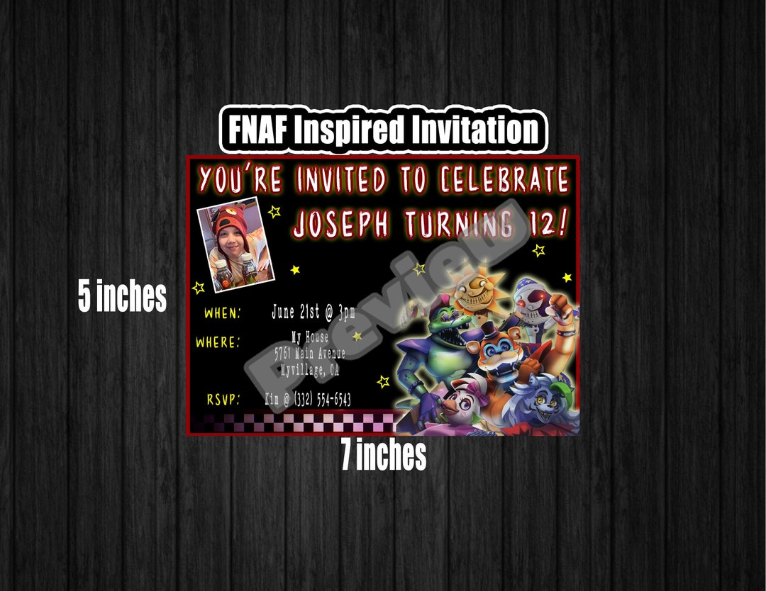 FNAF Birthday Invitations; Photo Included; Five Nights at Freddy ...