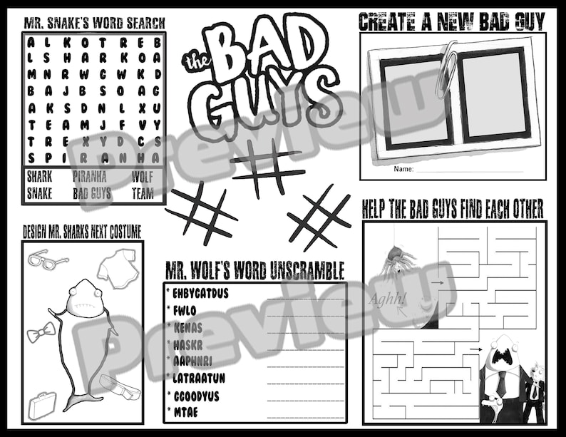 The Bad Guys Party Game Sheet Birthday Game Printable Goodie Bag Fun ...