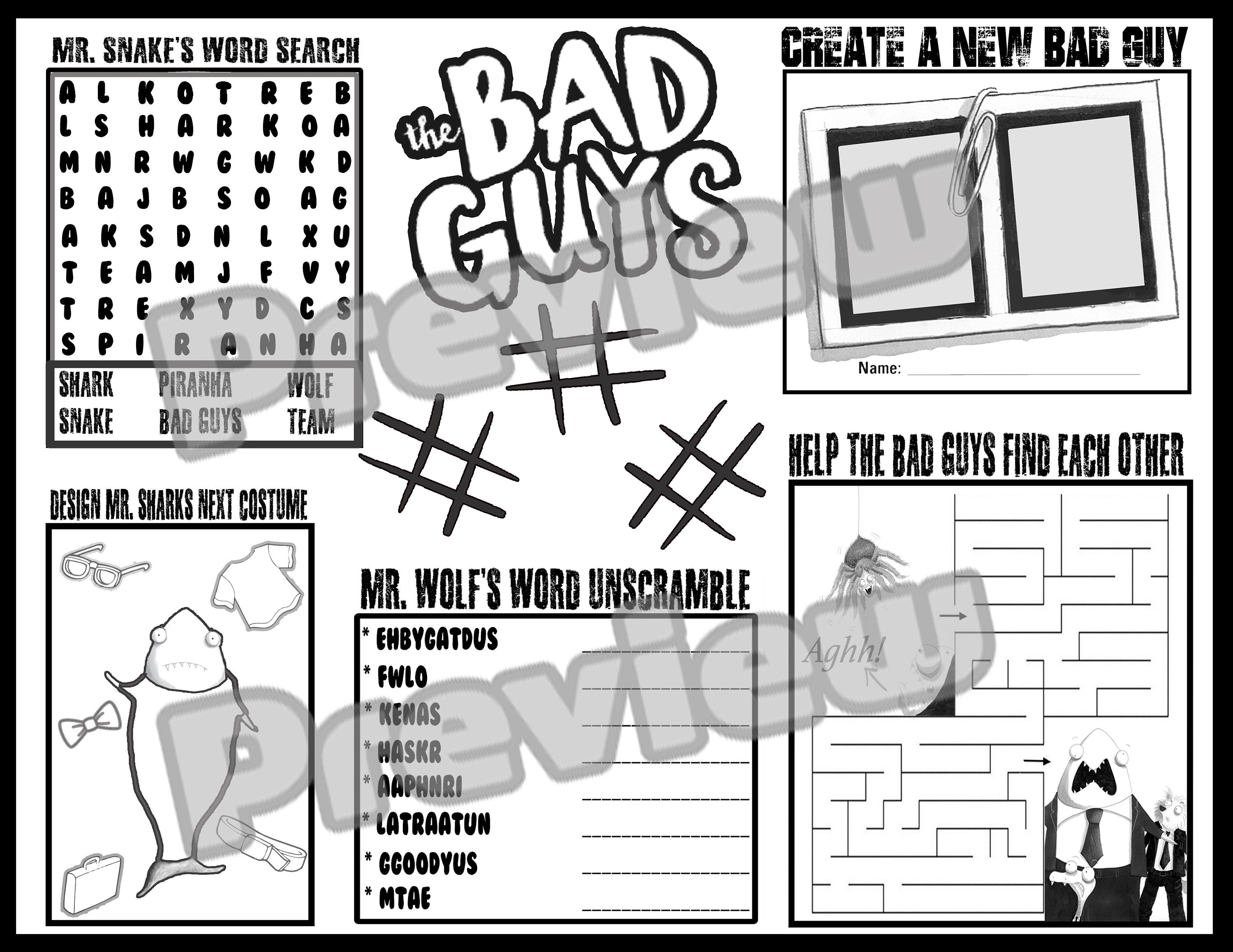 The Bad Guys Party Game Sheet Birthday Game Printable Goodie Bag Fun ...
