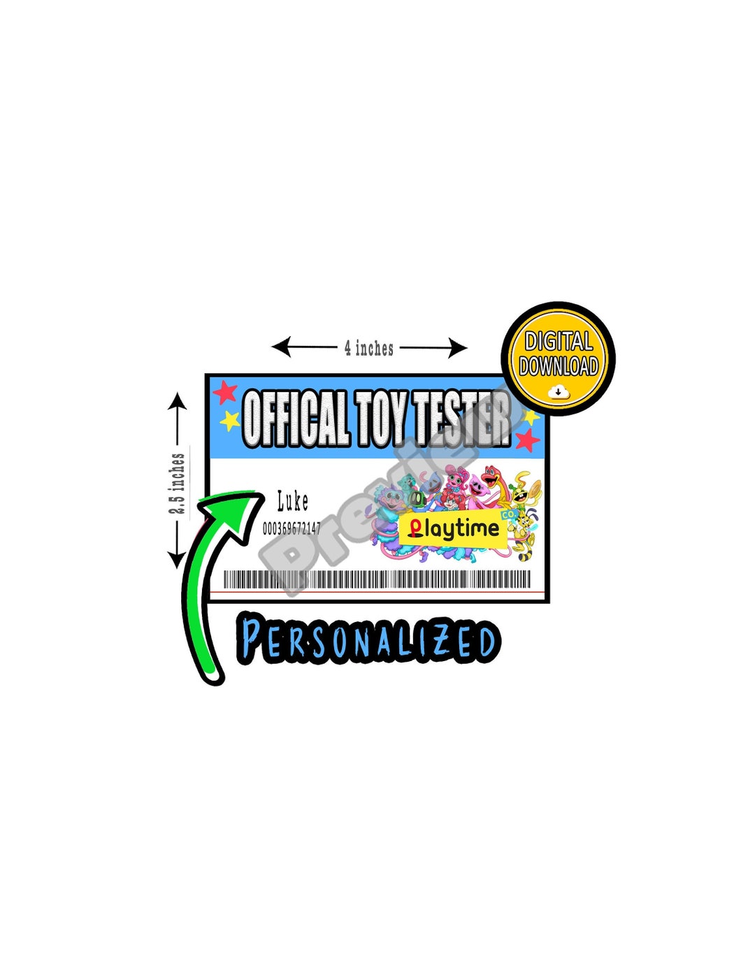 Poppy Playtime Badge Personalized Toy Tester Staff Badge Playtime Co ...