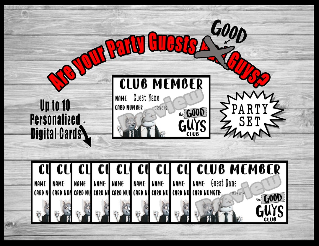 Bad Guys Club Membership Card Party Set, Personalized Cards, Goodie Bag ...