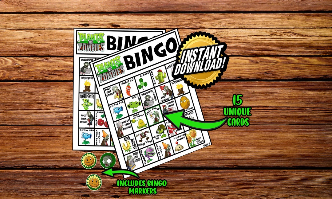 Plants Vs Zombie Theme Bingo Game; Zombie Birthday Party Game; Birthday ...