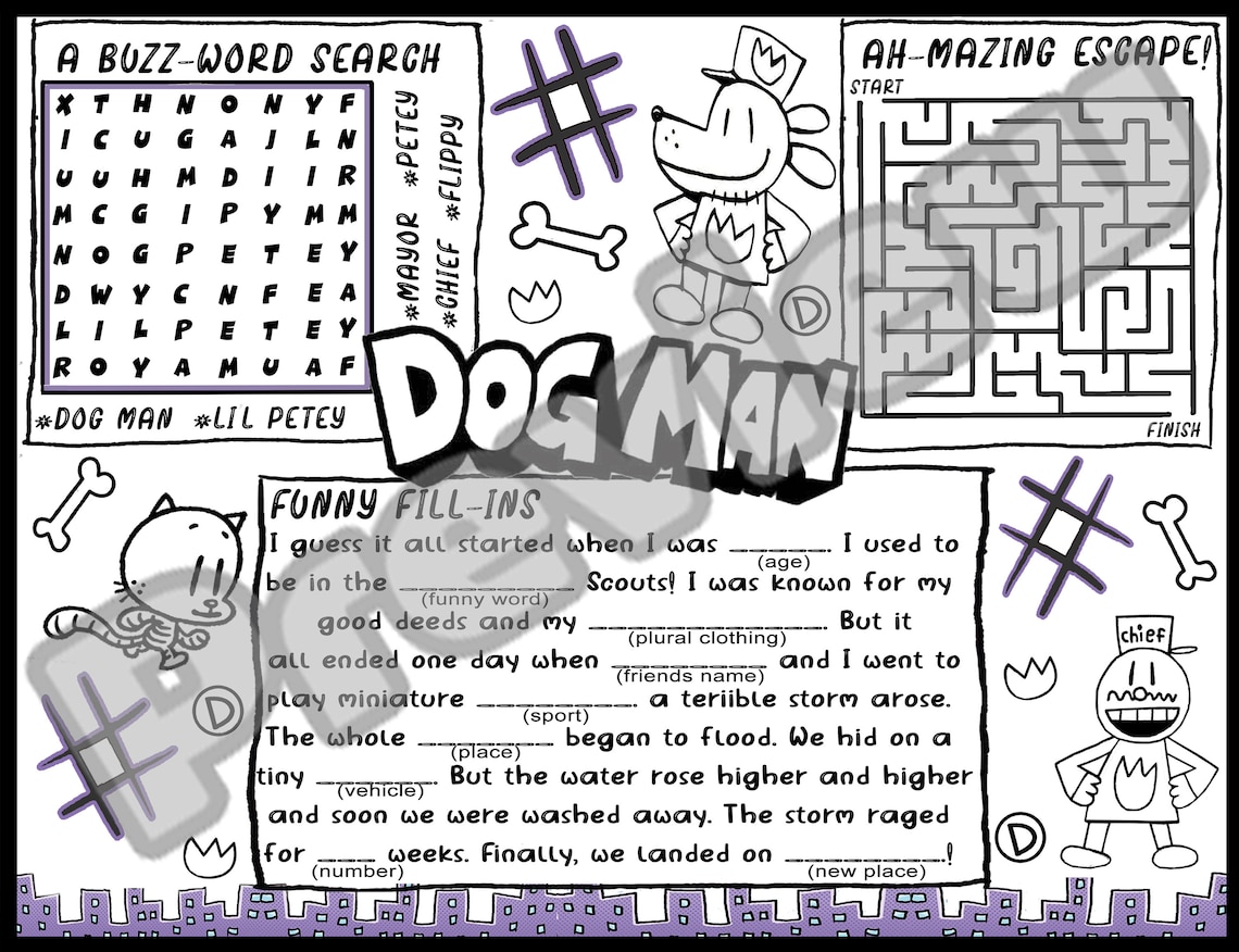 Dog Man Game Sheet Activity Birthday Game Dogman Theme - Etsy Canada