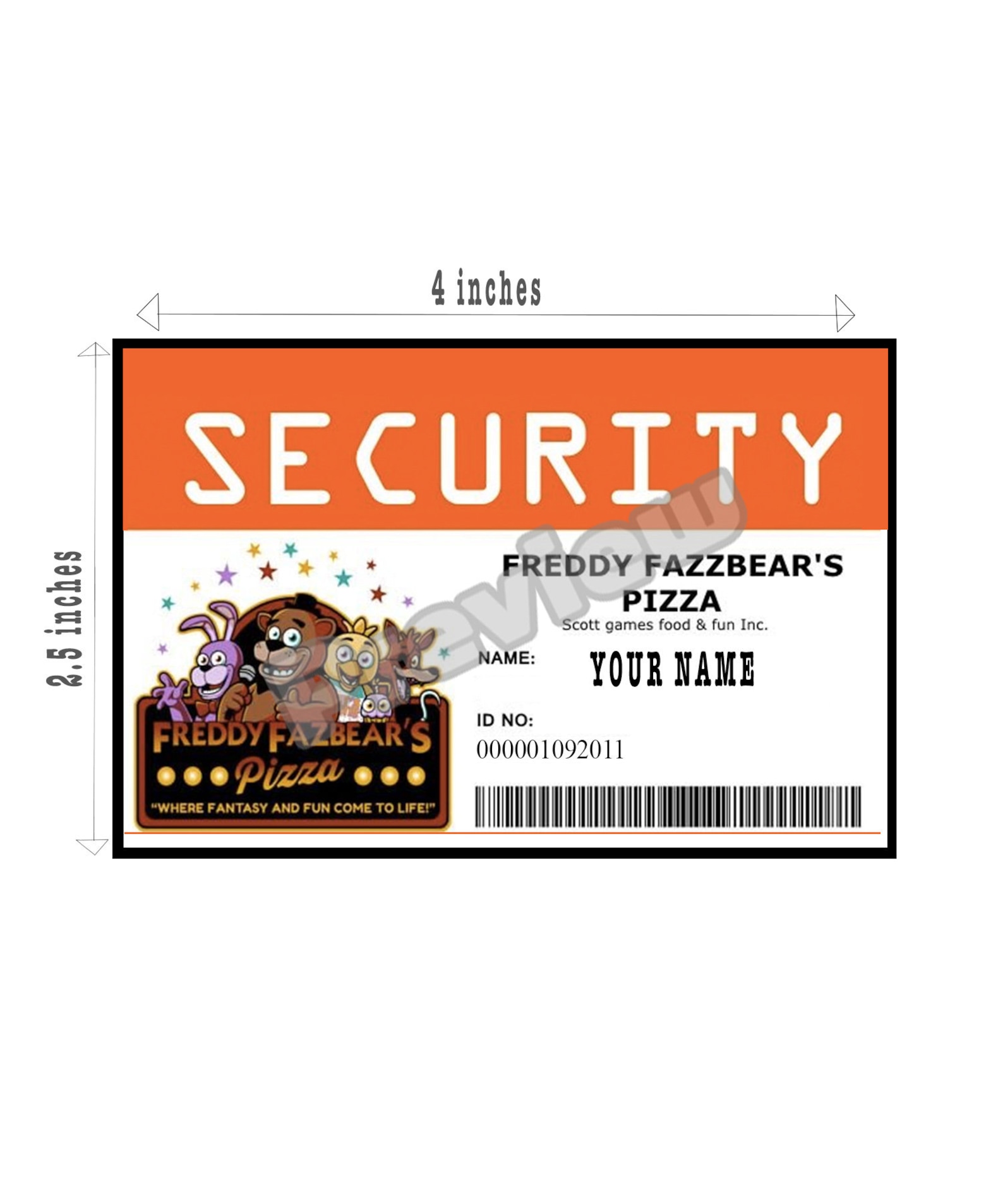 FNAF Security Badge; Personalized Badge; Security Breach; Freddy ...