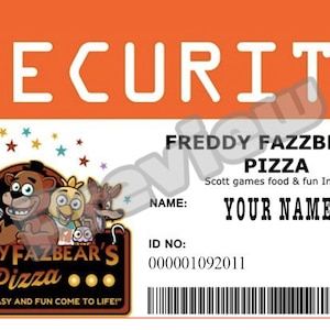 FNAF Security Badge; Personalized Badge; Security Breach; Freddy ...