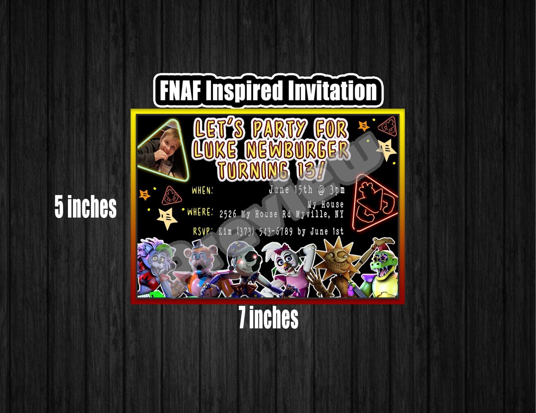 FNAF Birthday Invitations; Photo Included; Five Nights at Freddy ...