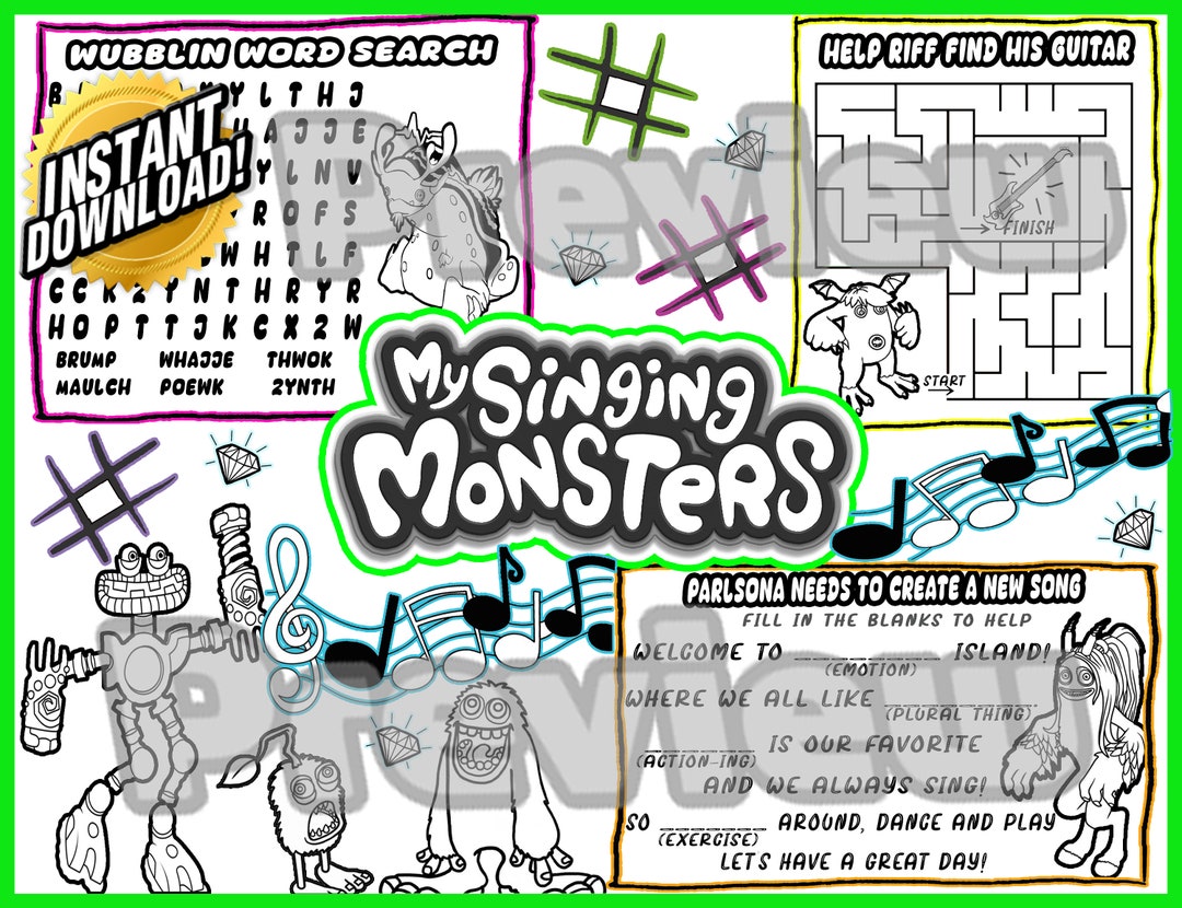 My Singing Monsters Game Sheet; Activity; Birthday Game; MSM Theme ...