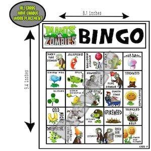 Plants Vs Zombie Theme Bingo Game; Zombie Birthday Party Game; Birthday ...