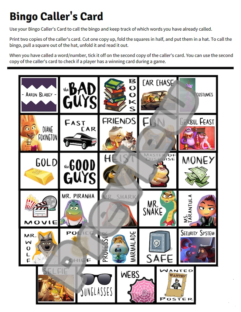 The Bad Guys Theme Bingo Game; Party Game; the Bad Guys Movie; Birthday ...