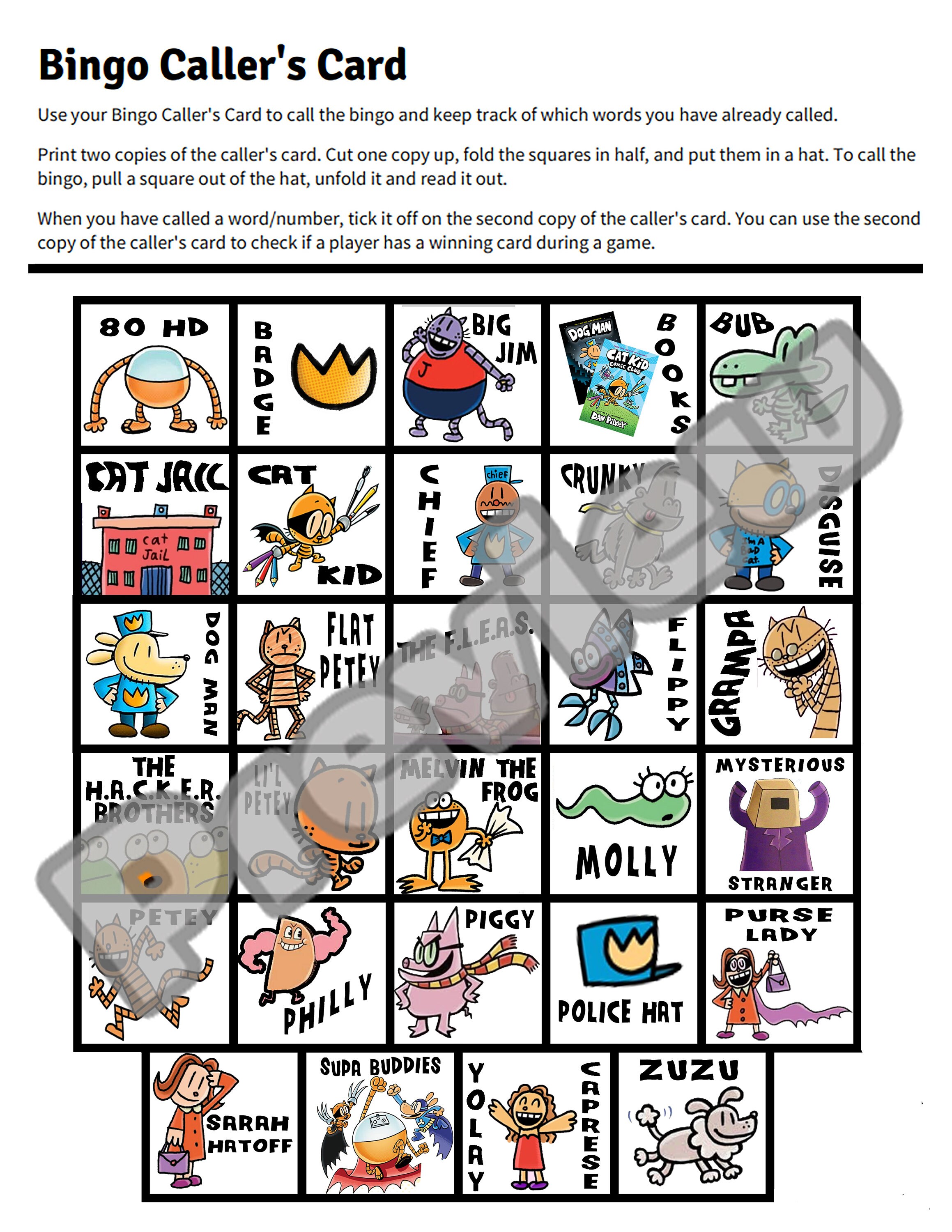 Dog Man and Cat Kid Theme Bingo Game Party Game Dogman Book - Etsy UK