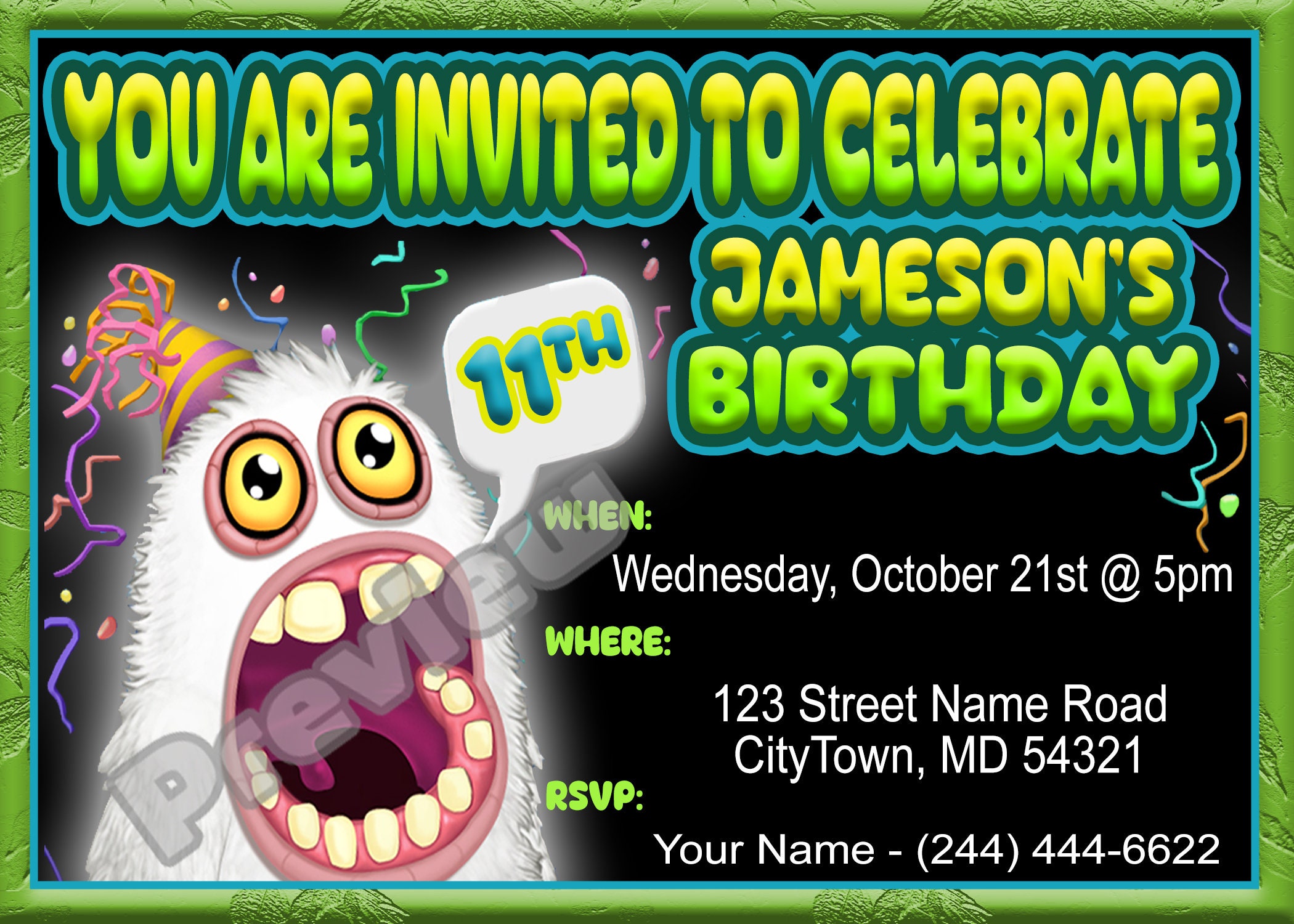 My Singing Monsters Invitations; Birthday; Personalized Invitations ...