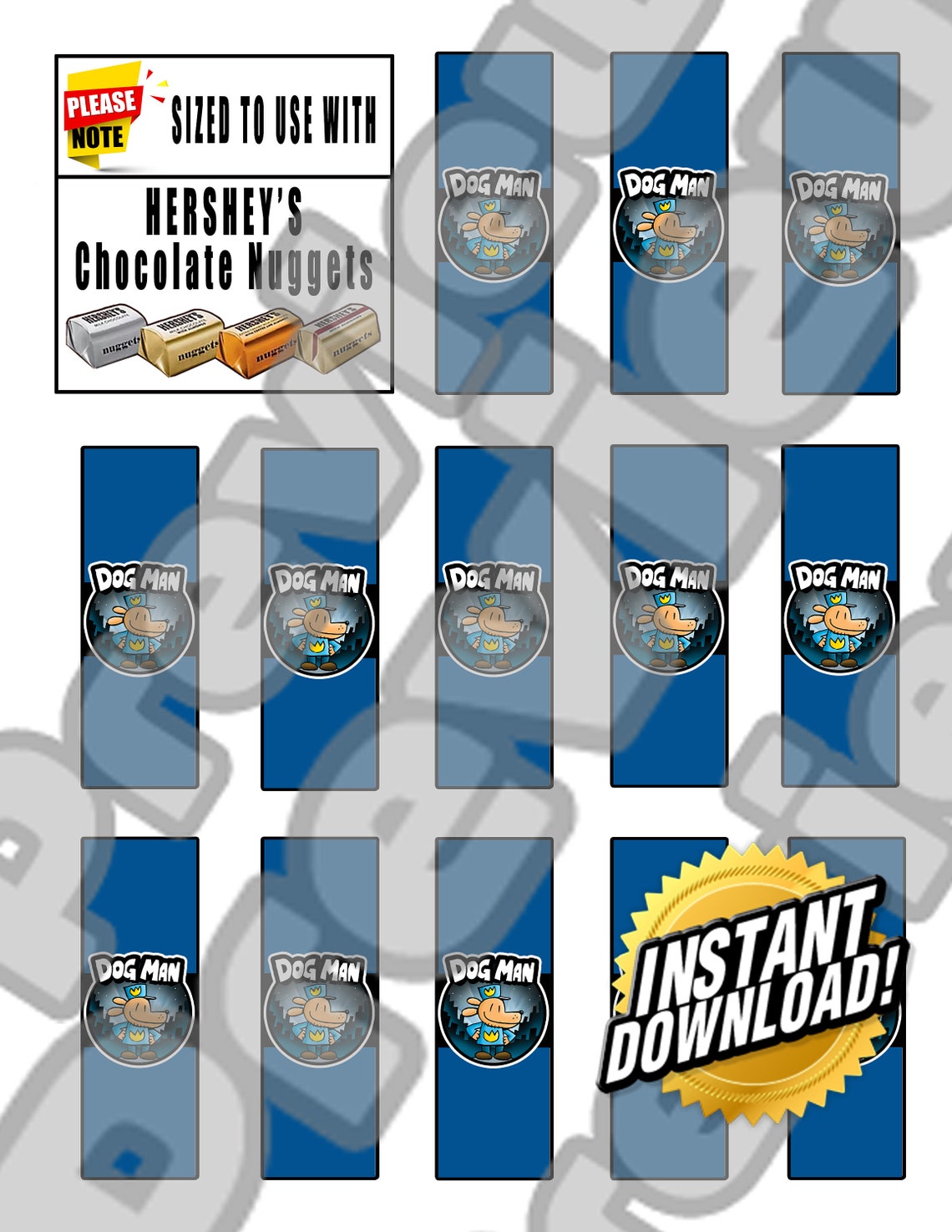 Dog Man Mini Chocolate Candy Wraps; Hershey Label, Nugget; Dogman Party ...