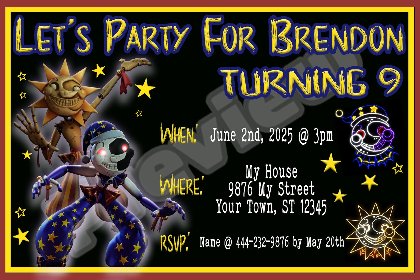 FNAF Birthday Invitations Sundrop Moondrop Five Nights at - Etsy