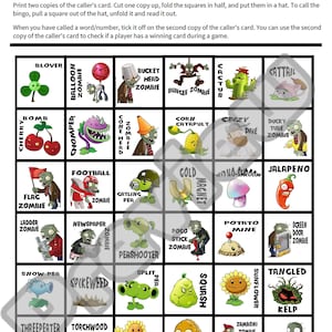 Plants Vs Zombie Theme Bingo Game; Zombie Birthday Party Game; Birthday ...