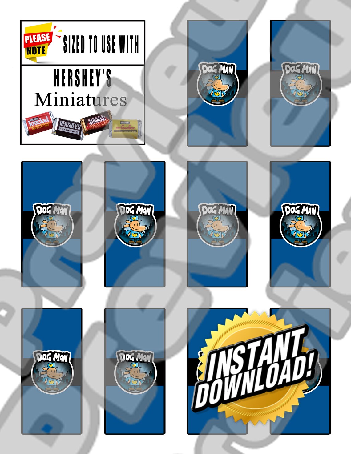 Dog Man Mini Chocolate Candy Wraps; Hershey Label, Nugget; Dogman Party ...