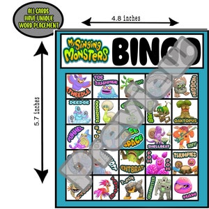 My Singing Monsters Theme Bingo Game; Party Game; Mobile Game; MSM ...