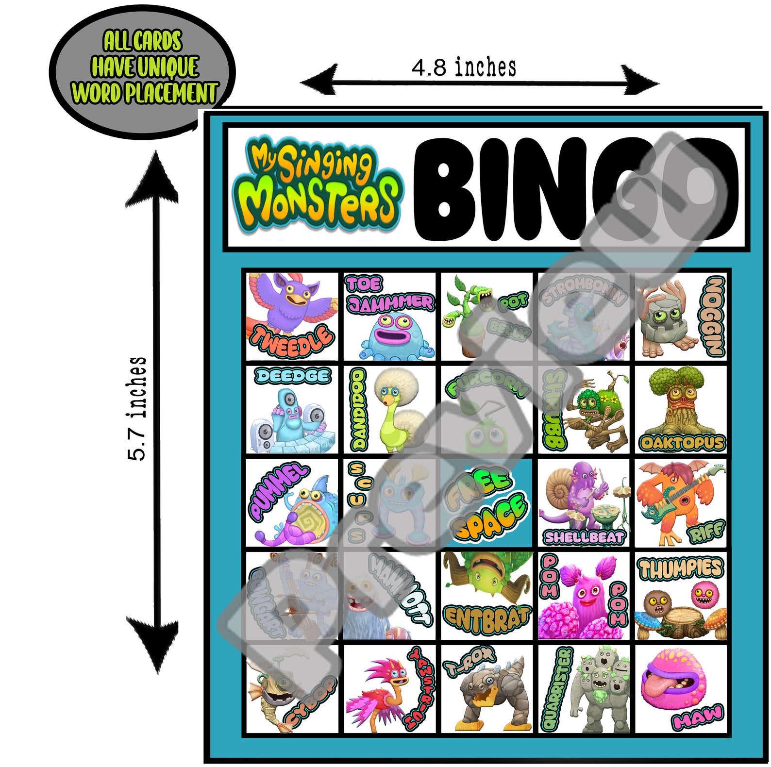 My Singing Monsters Theme Bingo Game; Party Game; Mobile Game; MSM ...