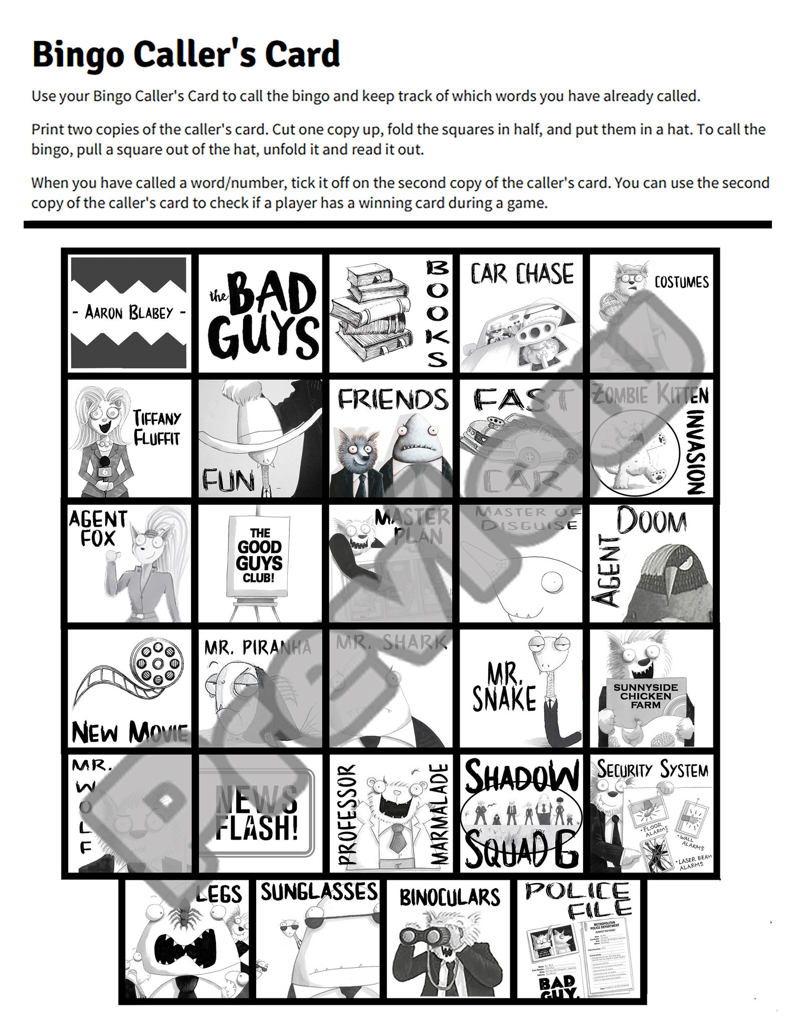 The Bad Guys Theme Bingo Game Party Game the Bad Guys Book - Etsy