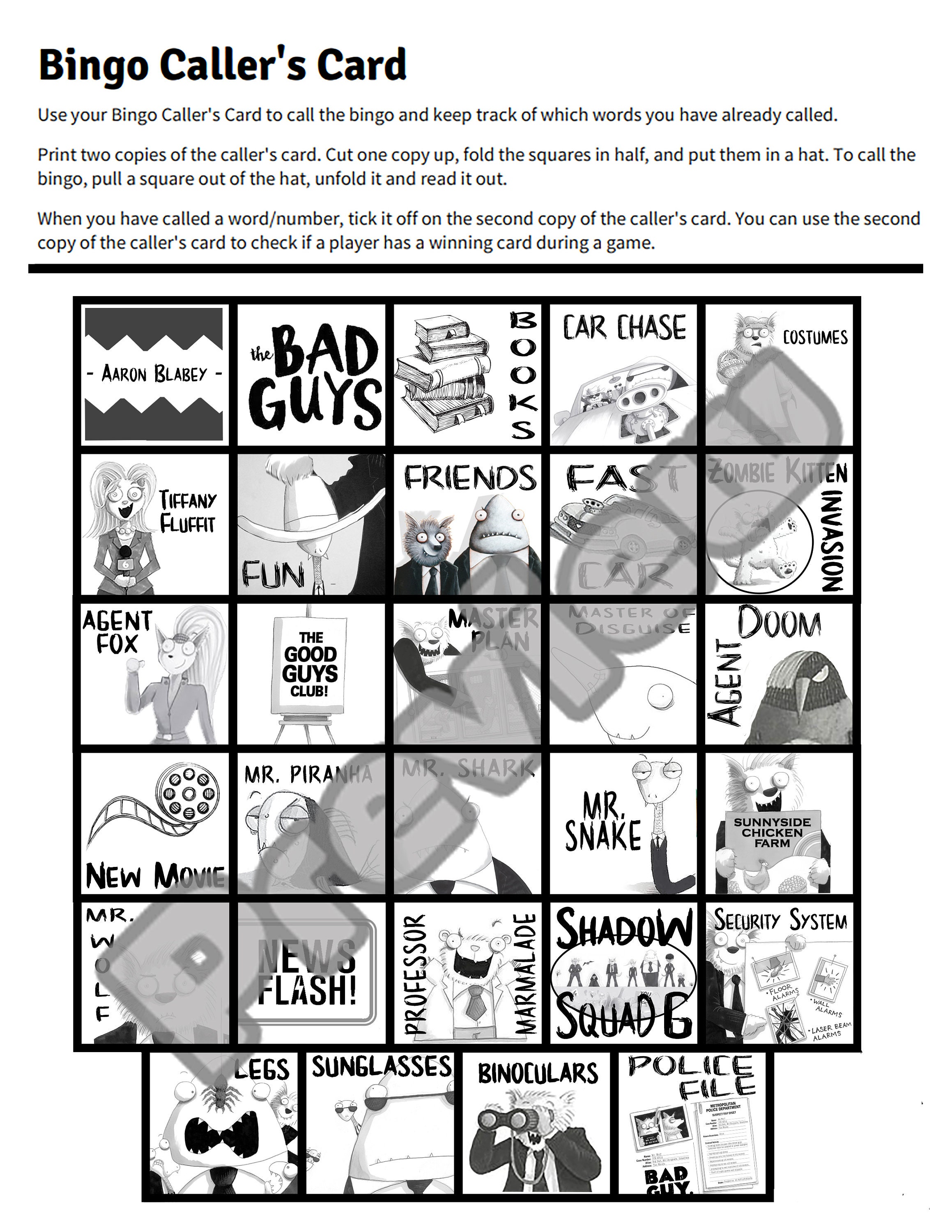 The Bad Guys Theme Bingo Game Party Game the Bad Guys Book - Etsy