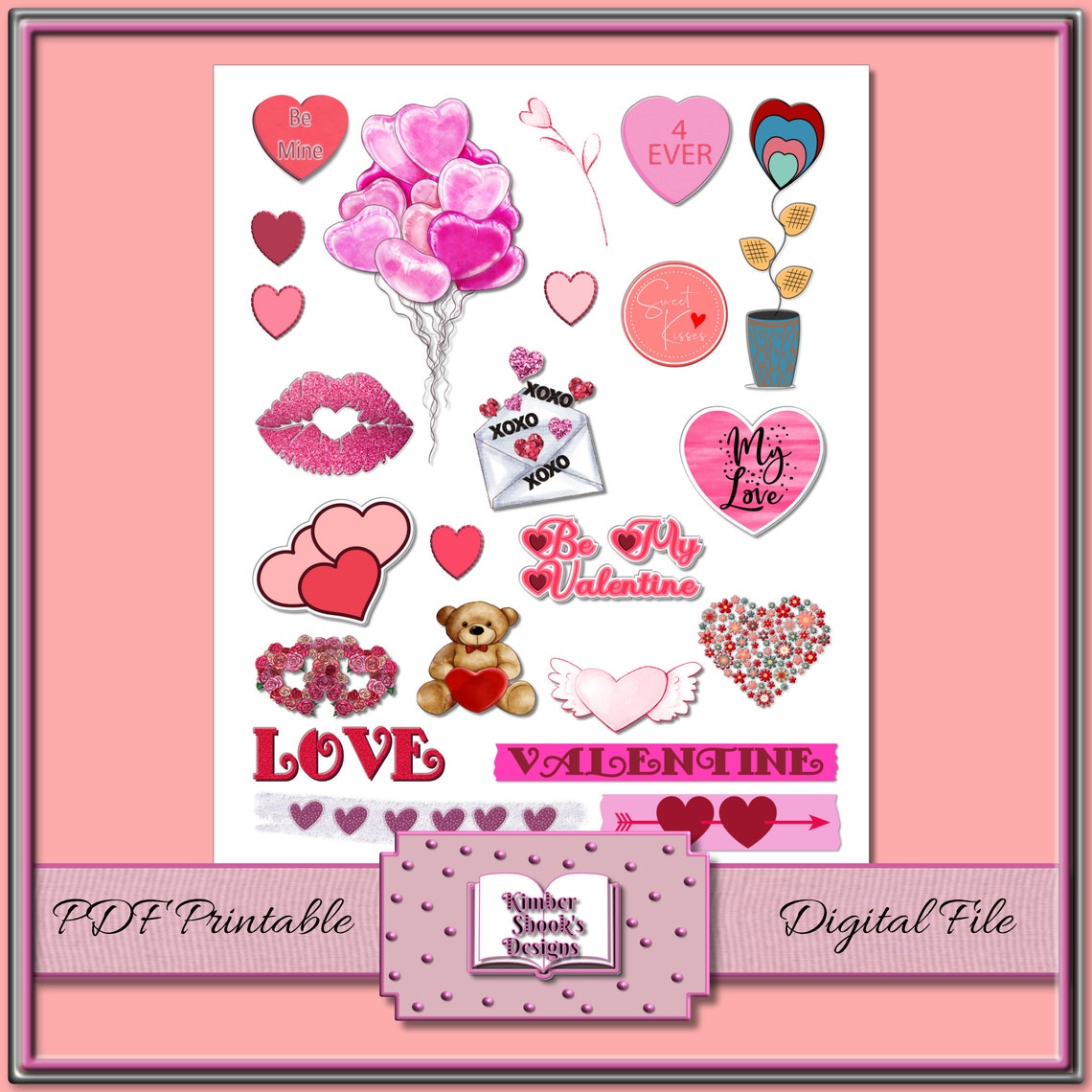 Valentine's Day Printable Stickers Sheets 8 1/2 X 11 Hearts, Love, - Etsy