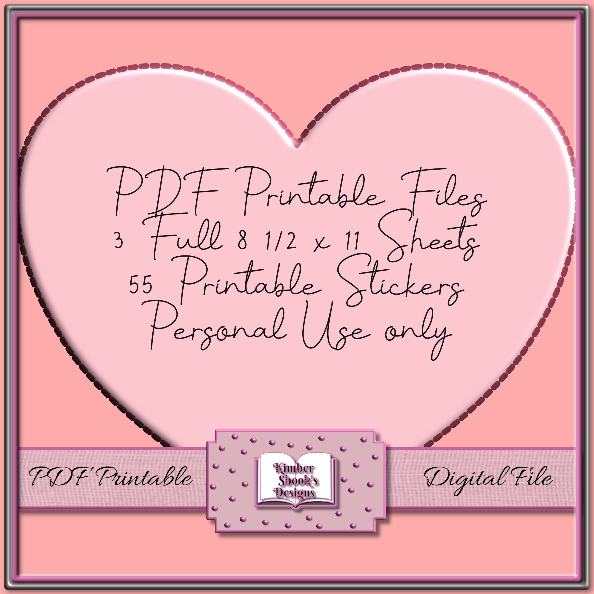 Valentine's Day Printable Stickers Sheets 8 1/2 X 11 Hearts, Love ...