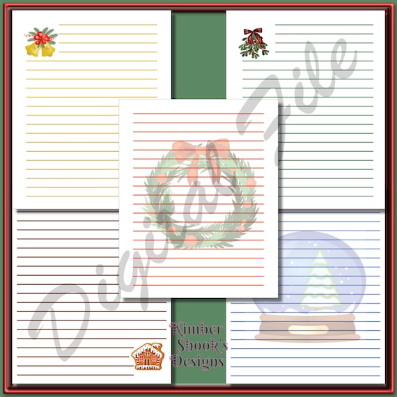 Christmas Notepad Sheet Printable 5 designs Wreath Snow | Etsy