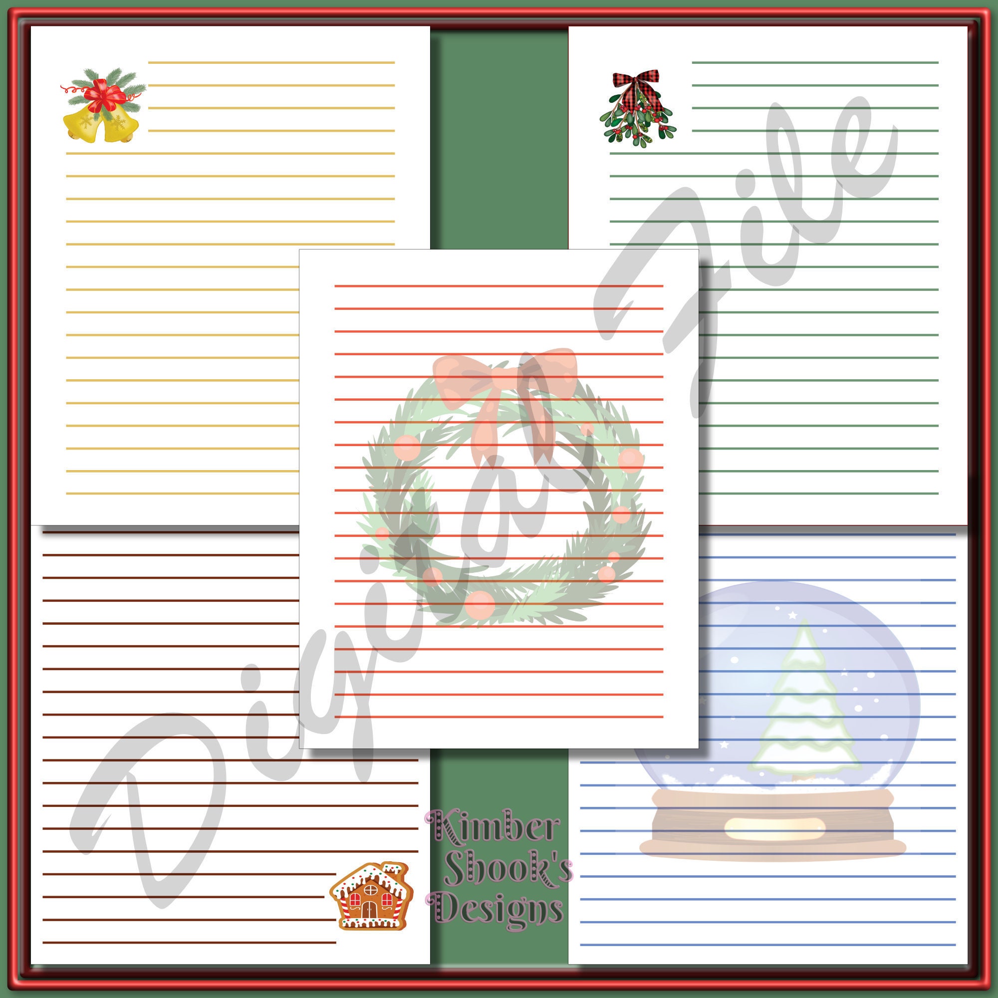 Christmas Notepad Sheet Printable 5 Designs Wreath Snow - Etsy