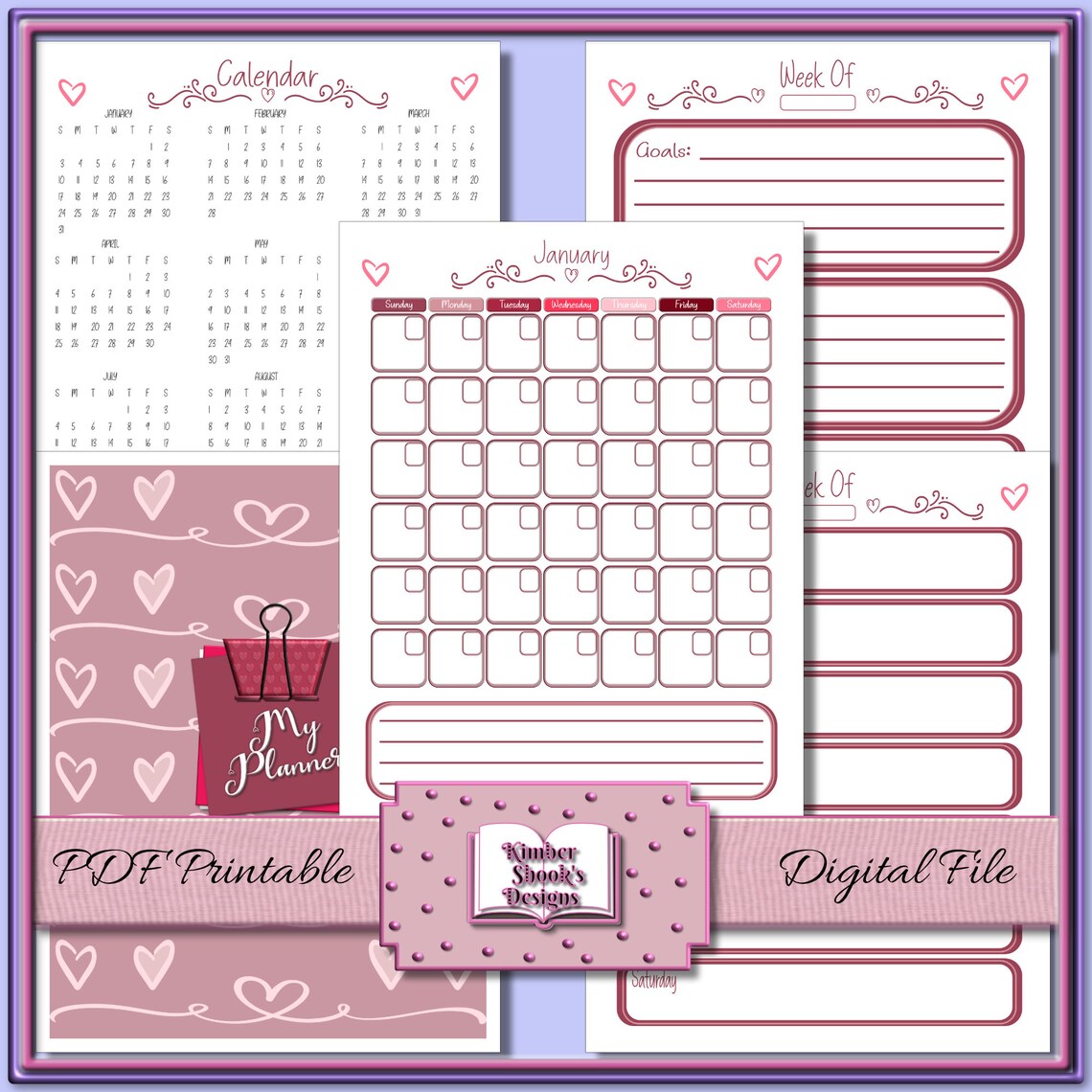 12 Month Weekly PDF Printable Planner Digital Sunday - Etsy