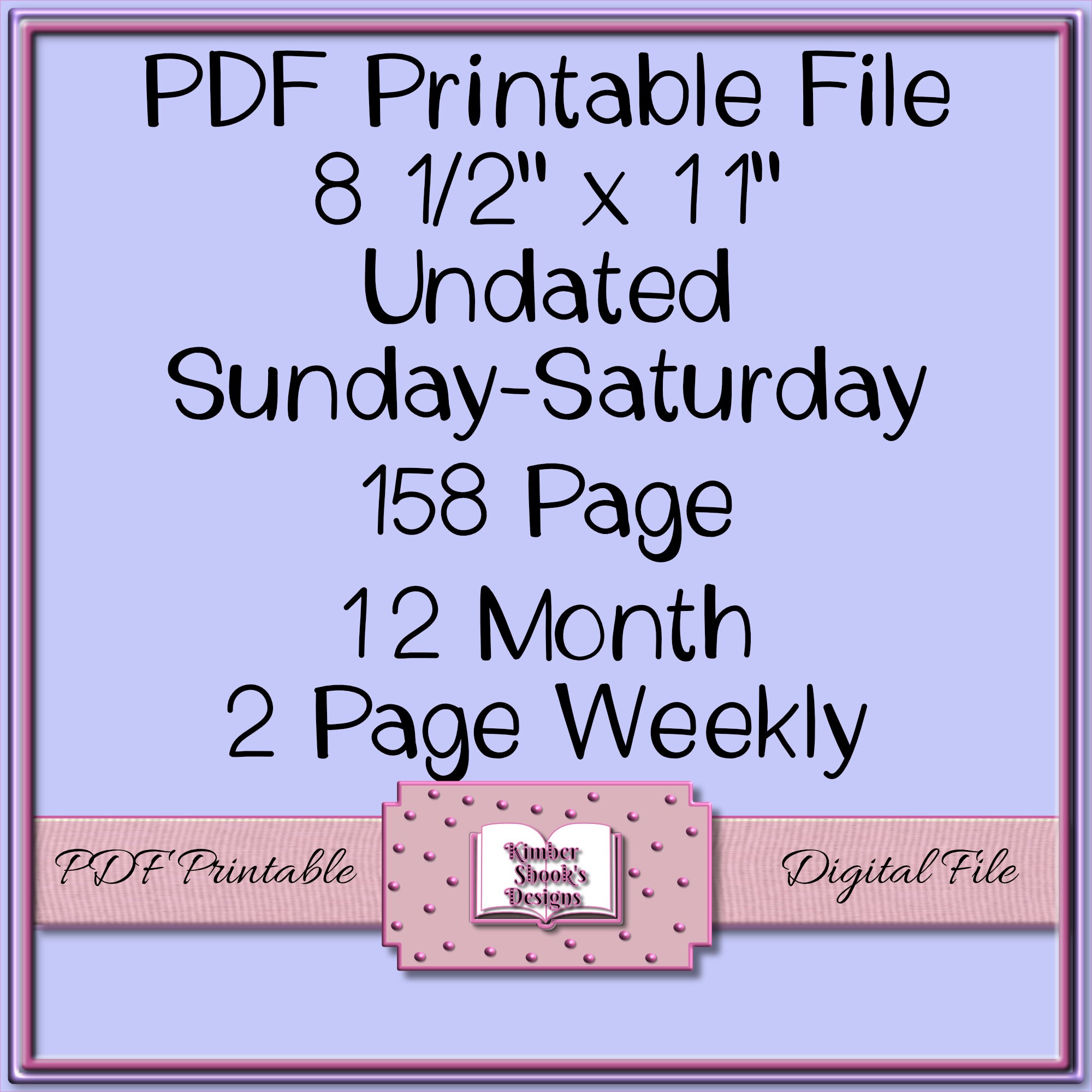 12 Month Weekly PDF Printable Planner Digital Sunday - Etsy