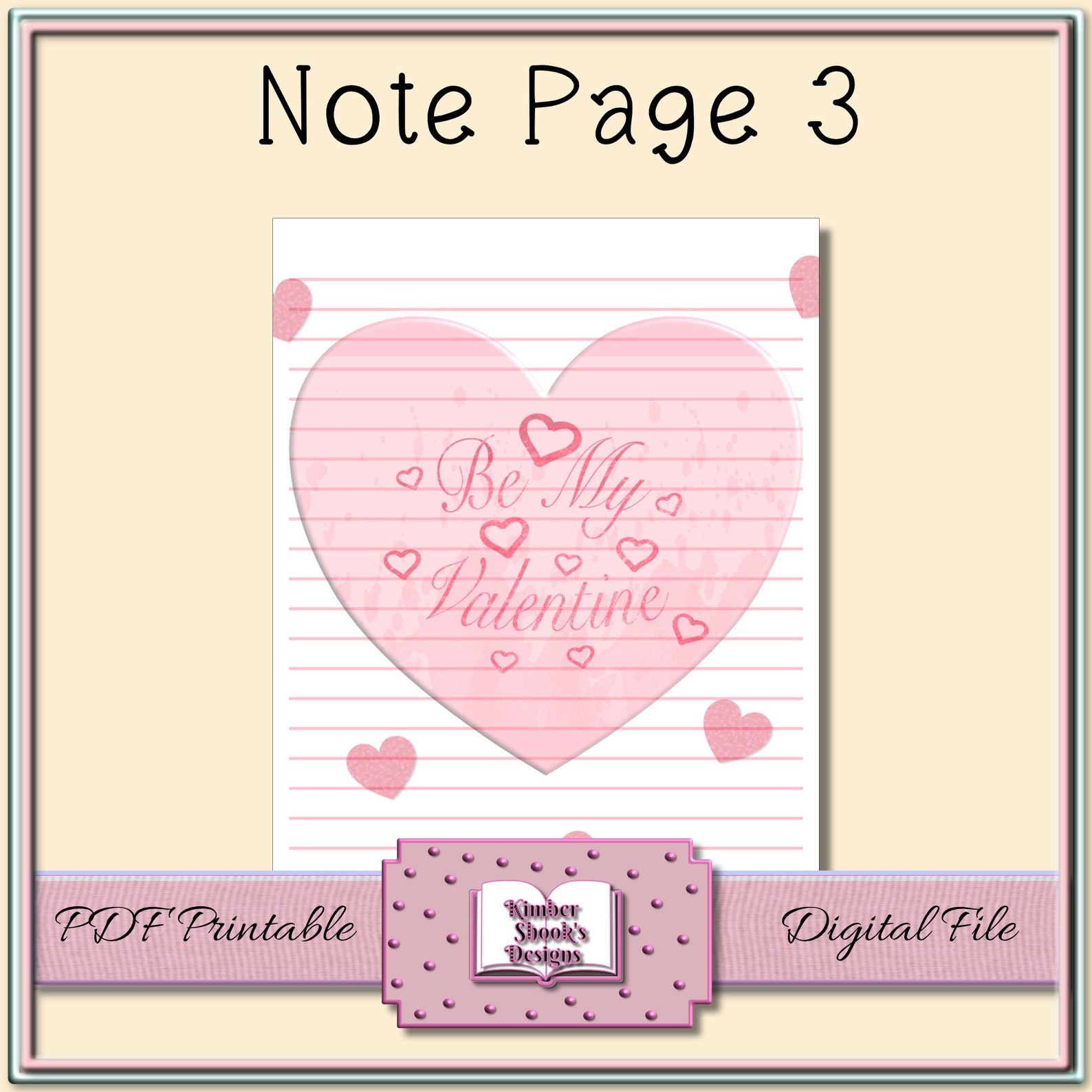 Valentine Heart Notepad Sheet Page Lined, Ruled, Printable, Letter ...
