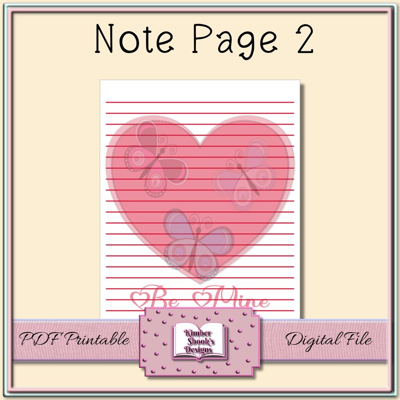 Valentine Heart Notepad Sheet Page Lined, Ruled, Printable, Letter ...