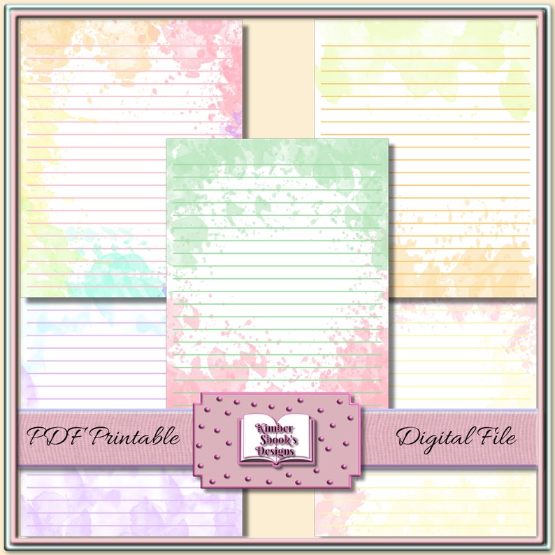Splash Watercolor Notepad Sheet Page - Lined, Ruled, Printable, Letter ...