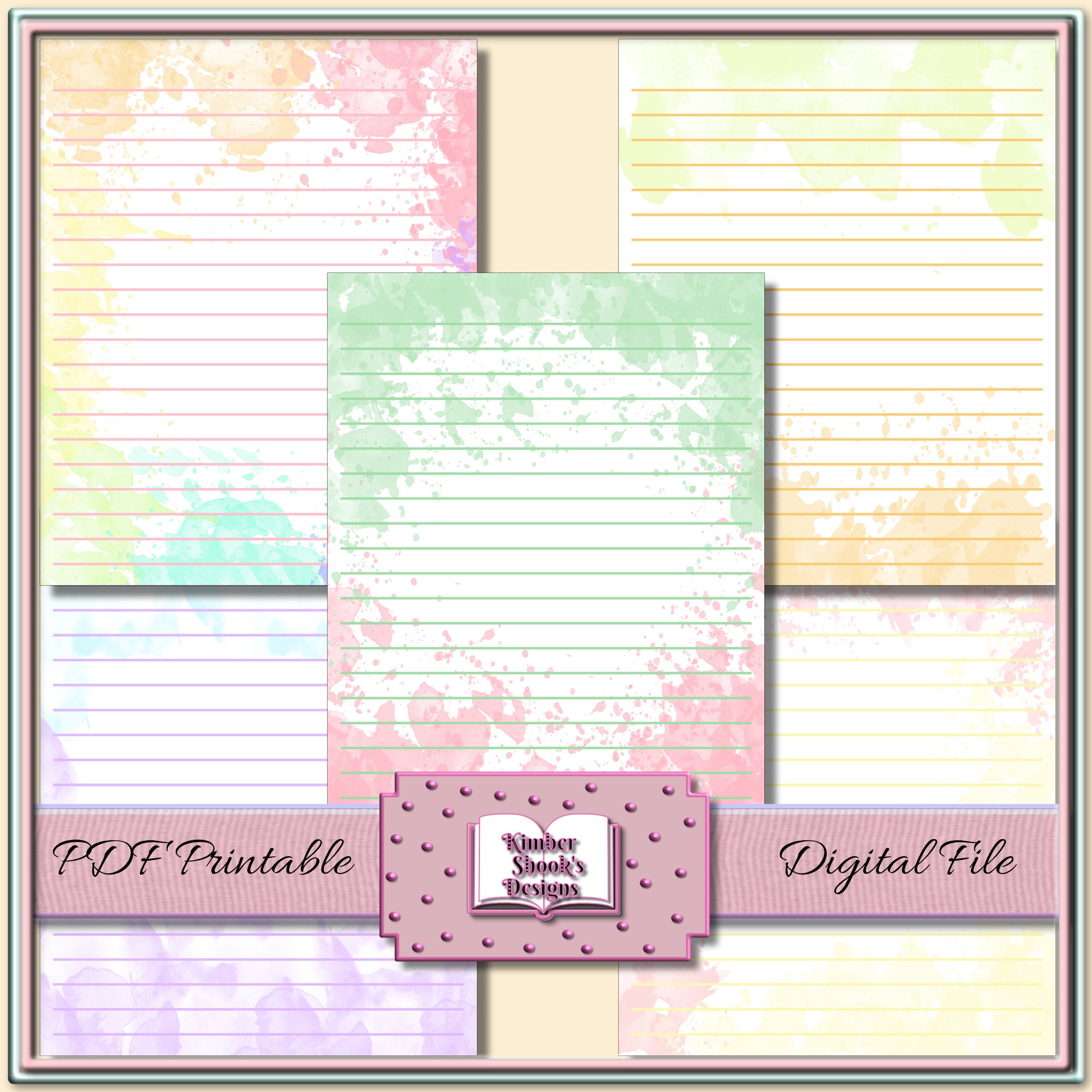 Splash Watercolor Notepad Sheet Page Lined, Ruled, Printable, Letter - Etsy
