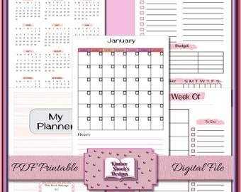12 Month Weekly PDF Printable Planner Digital Sunday | Etsy