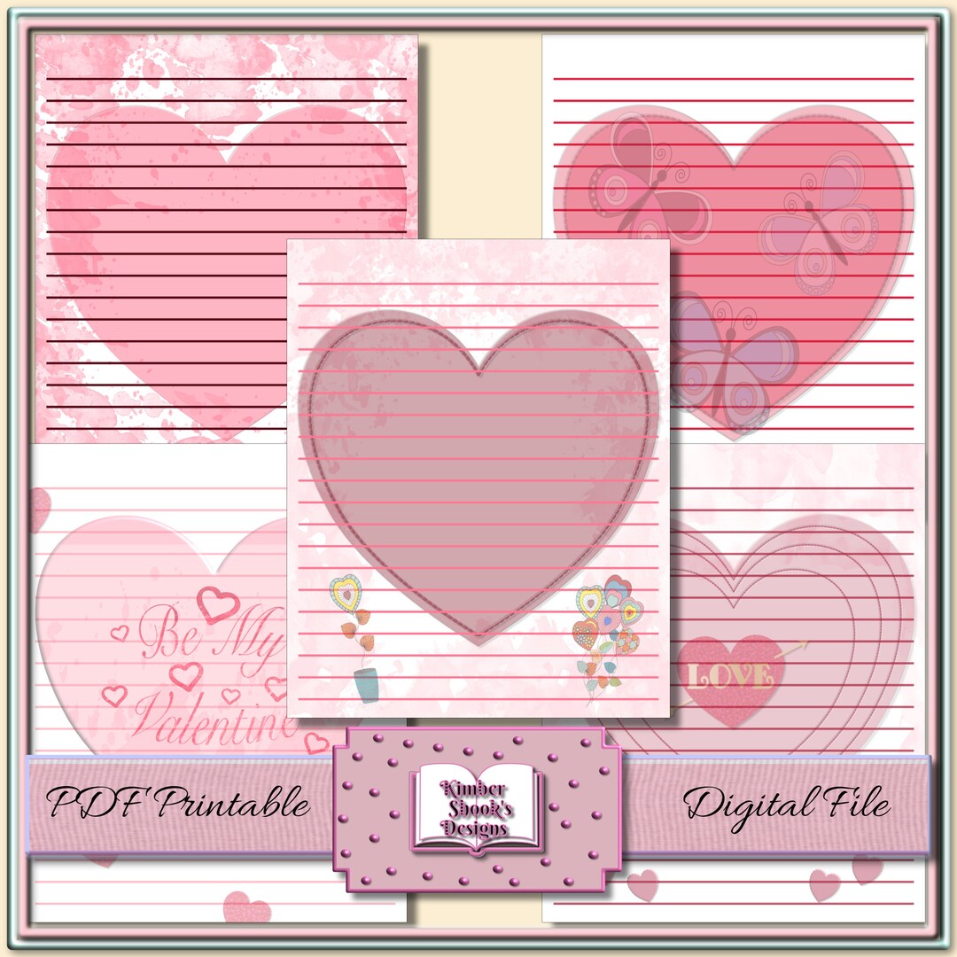 Valentine Heart Notepad Sheet Page Lined, Ruled, Printable, Letter ...