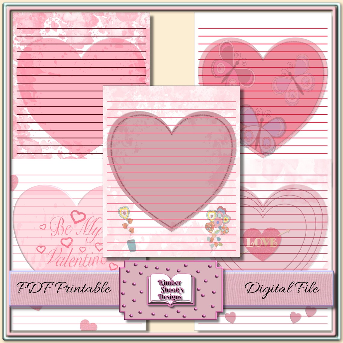Valentine Heart Notepad Sheet Page Lined, Ruled, Printable, Letter ...