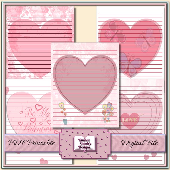 Valentine Heart Notepad Sheet Page Lined Ruled Printable - Etsy