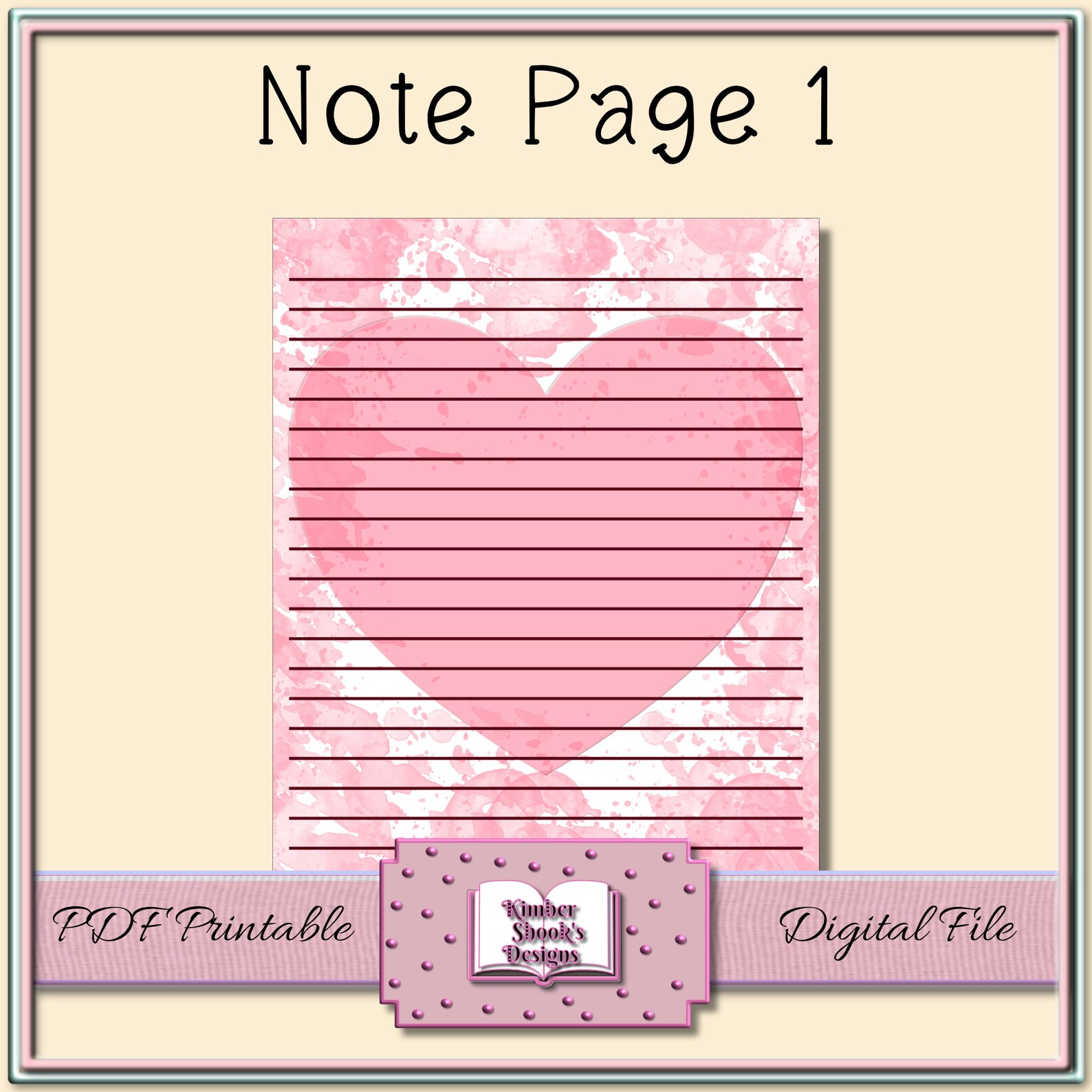 Valentine Heart Notepad Sheet Page Lined, Ruled, Printable, Letter ...