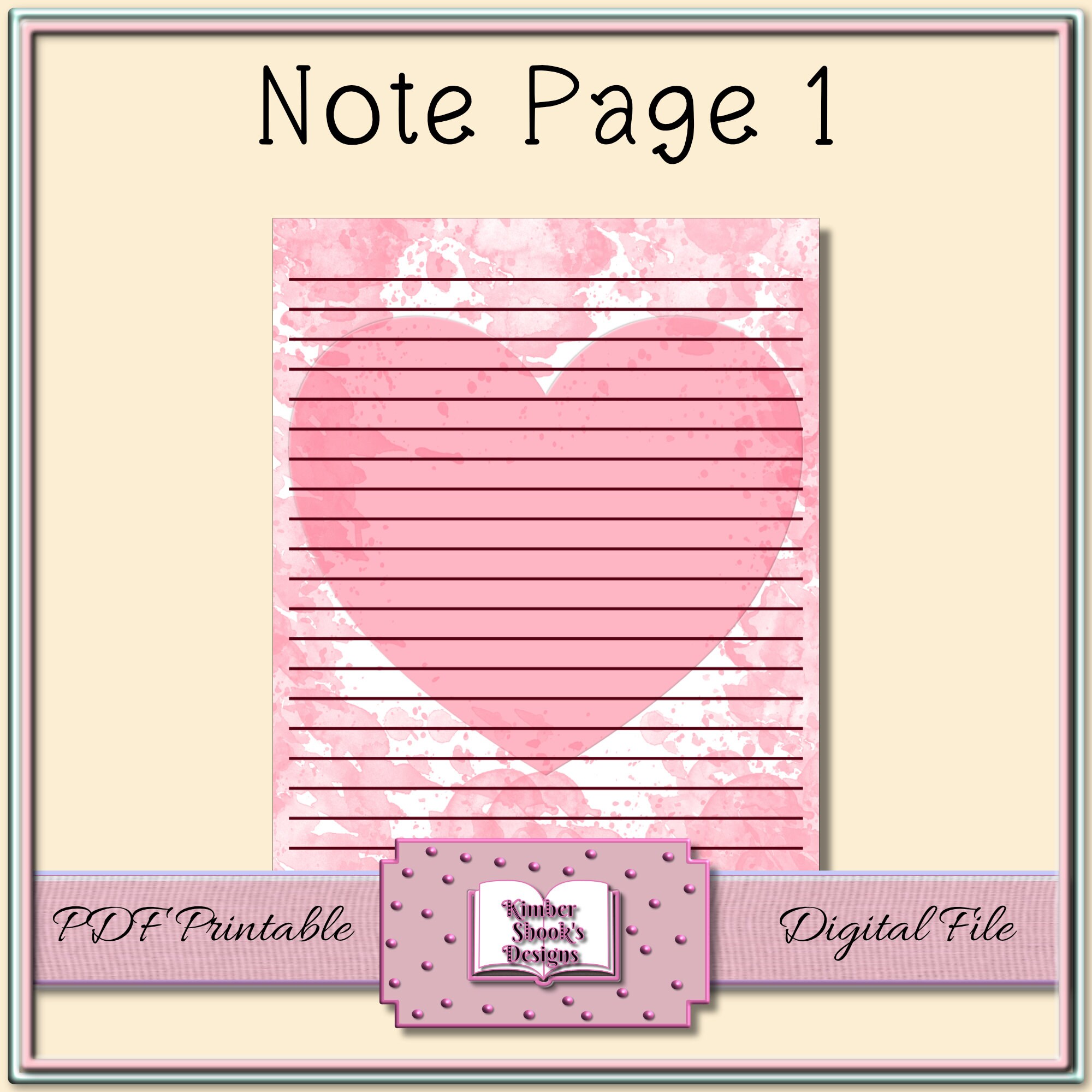 Valentine Heart Notepad Sheet Page Lined, Ruled, Printable, Letter ...