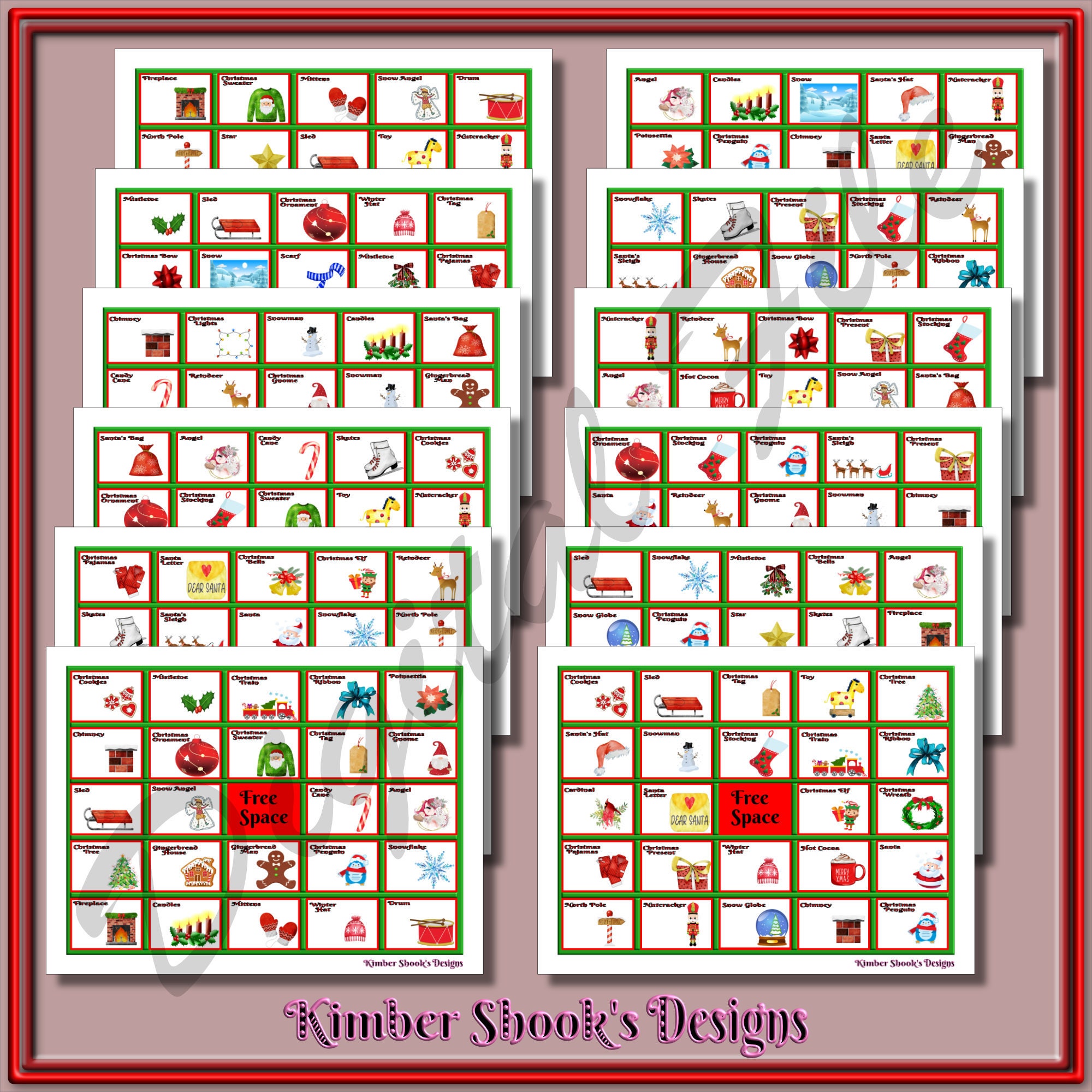 Christmas Bingo Printable - 25 Cards - Santa - Snow Globe - Angel - Etsy