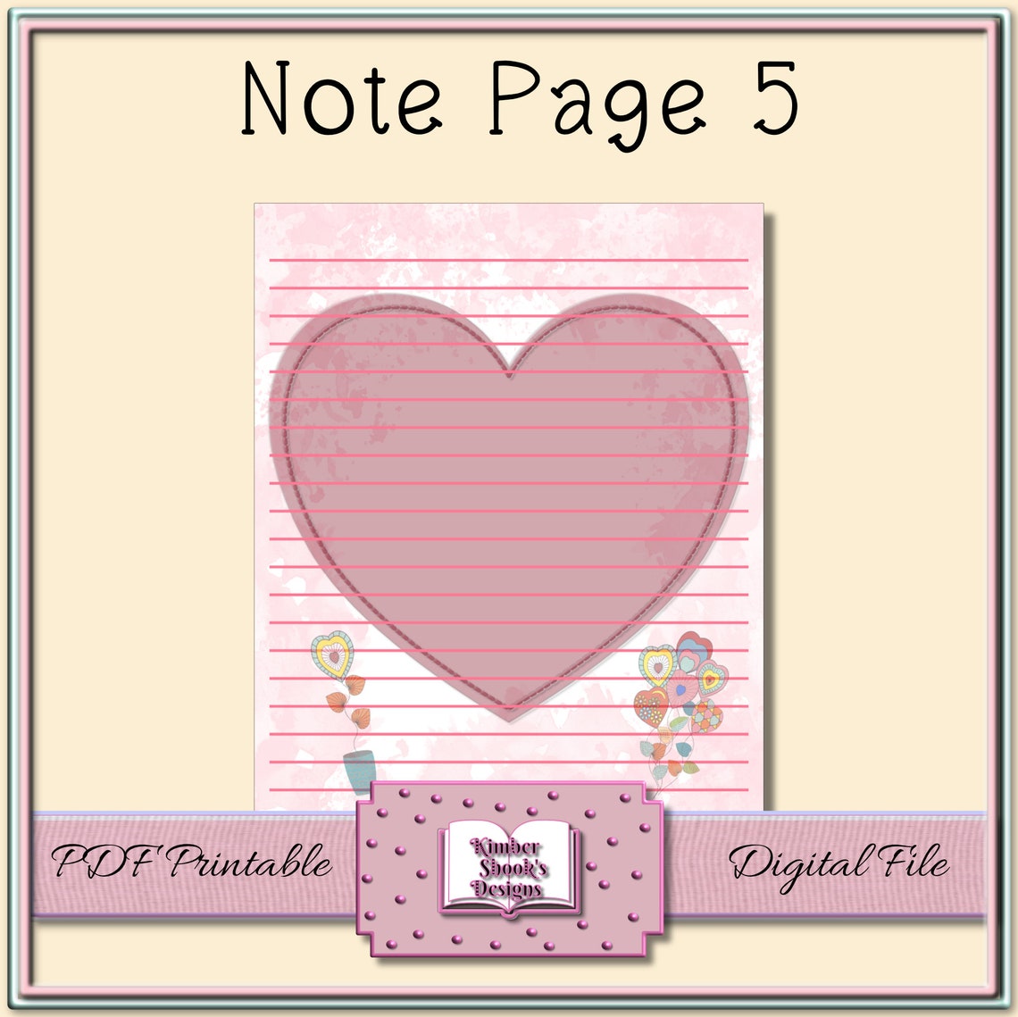 Valentine Heart Notepad Sheet Page Lined, Ruled, Printable, Letter ...