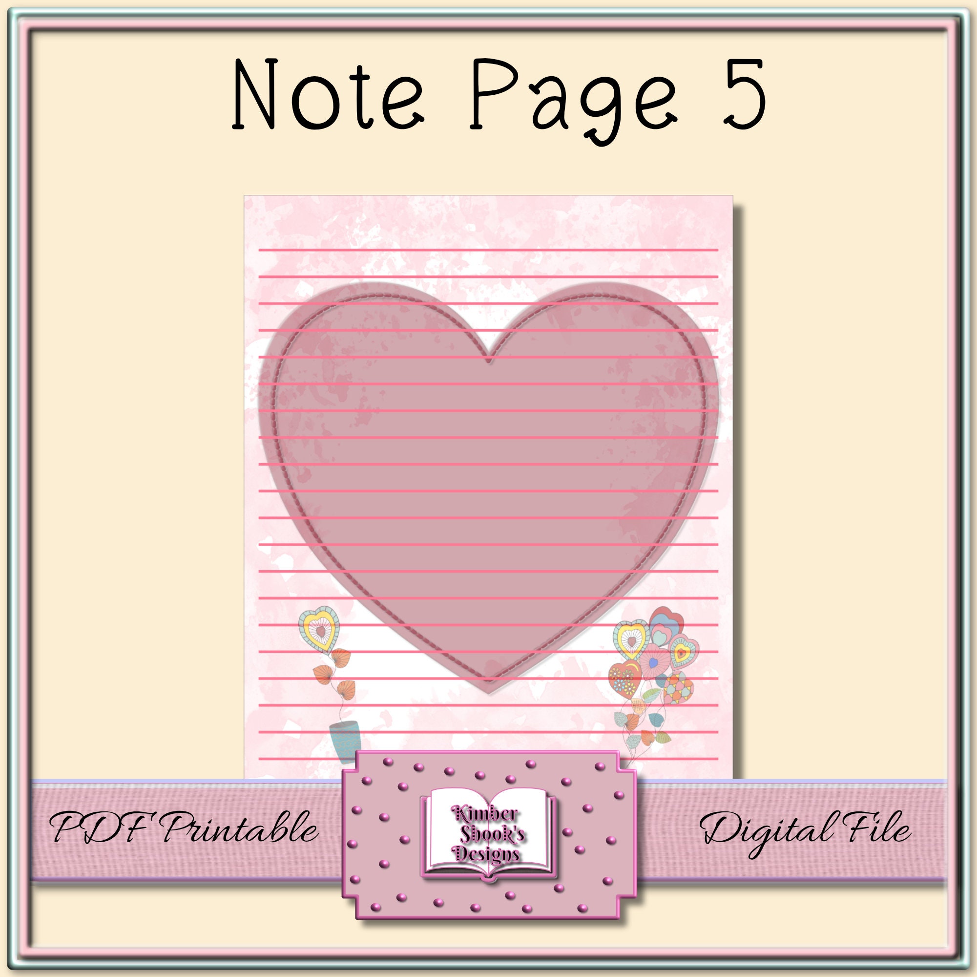 Valentine Heart Notepad Sheet Page Lined, Ruled, Printable, Letter ...